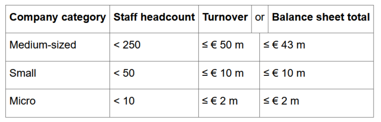 What is the SME definition for the EU in Horizon Europe?