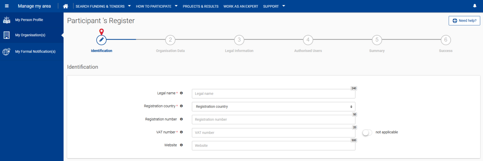 How to get a PIC number on the Funding & Tenders Portal?