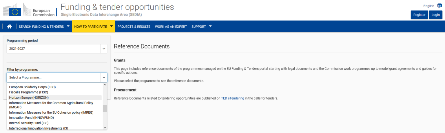 Where to find the reference documents for Horizon Europe? - EU Funds