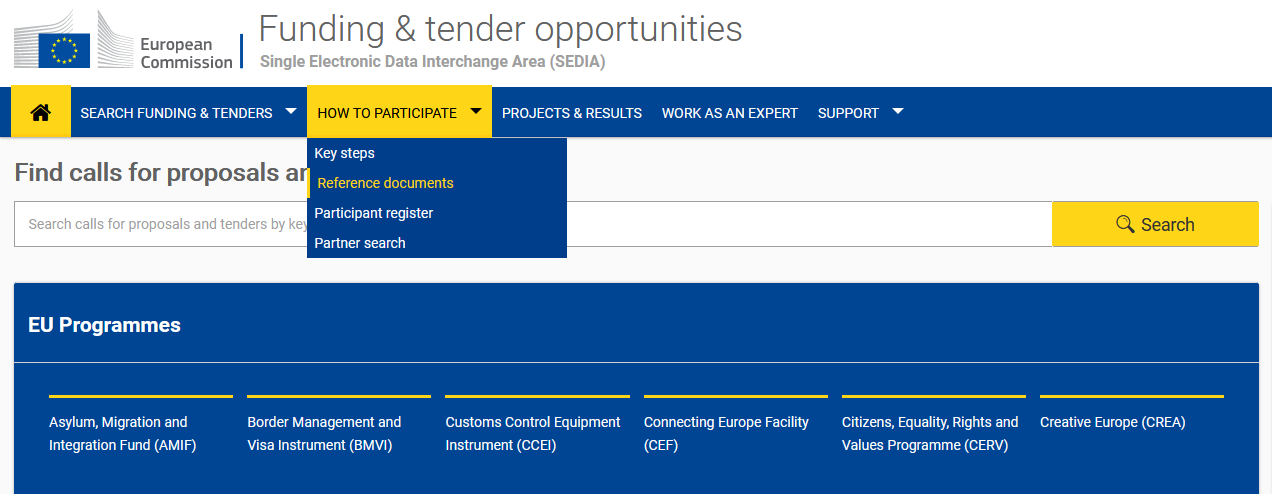Where to find the reference documents for Horizon Europe? - EU Funds