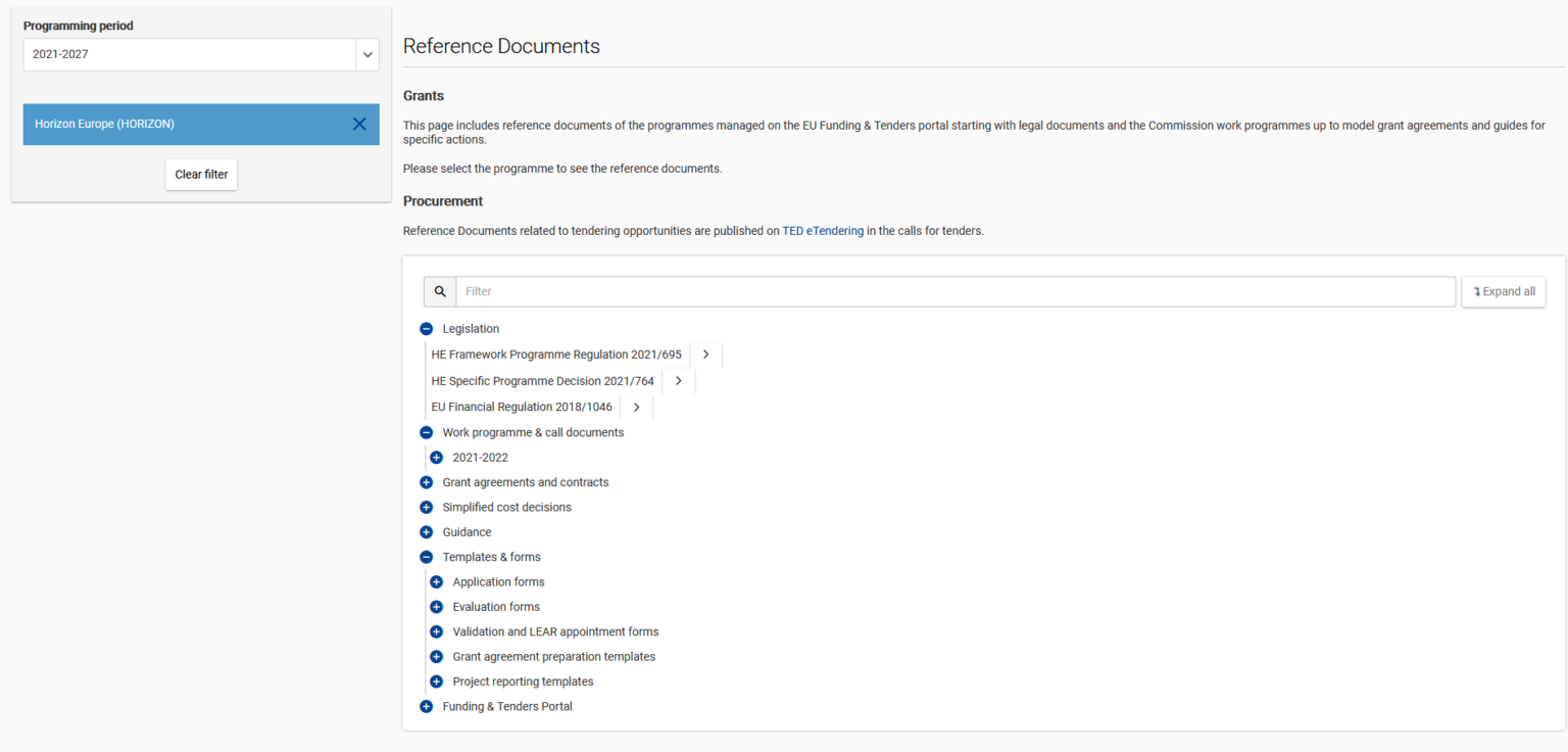 Where to find the reference documents for Horizon Europe? - EU Funds